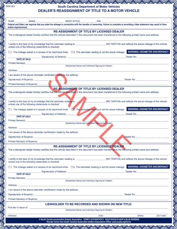 **NEW** DRA-001 Dealer Reassignment Form – South Carolina Automobile ...